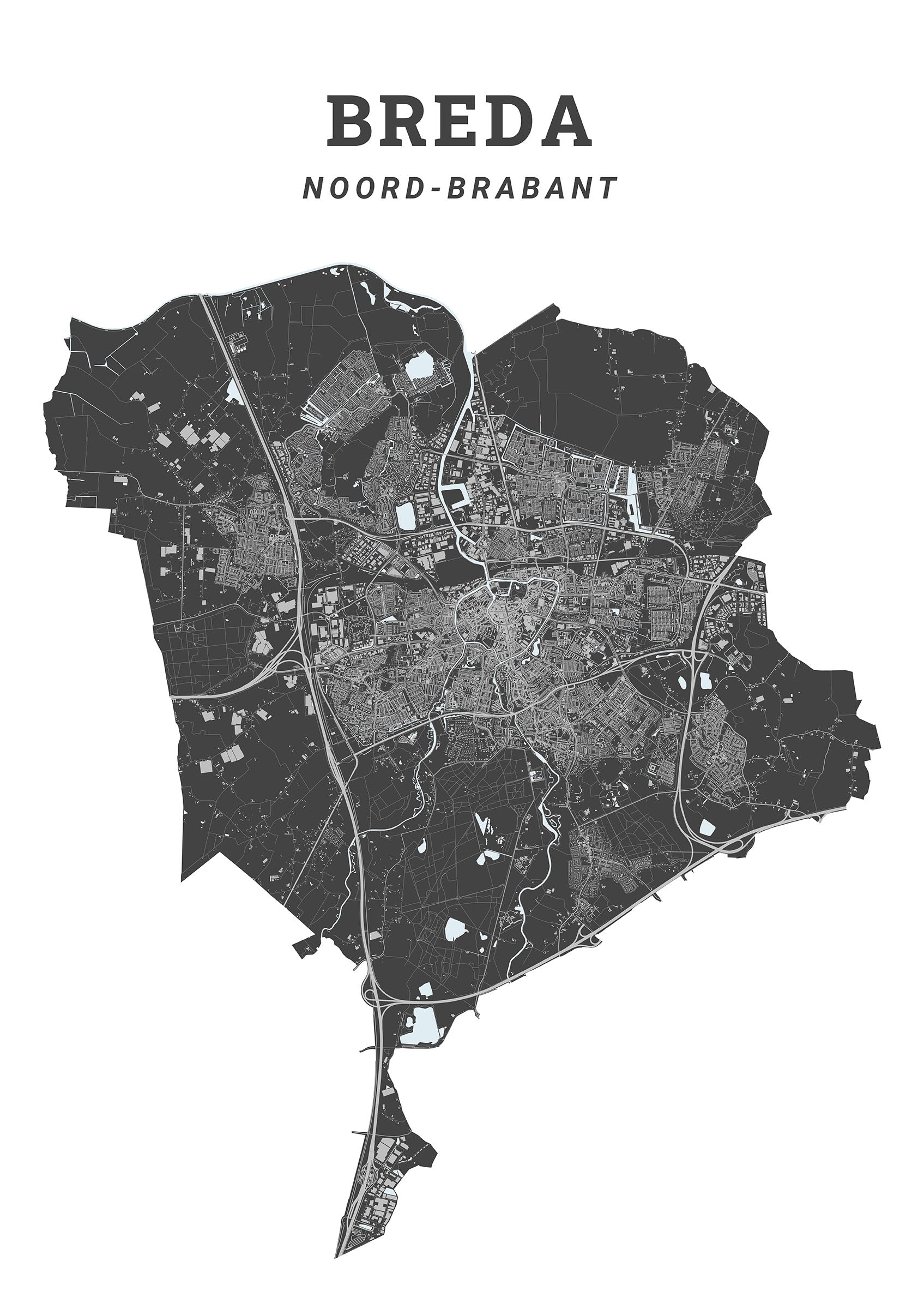 Kaart van de gemeente Breda op poster, dibond, acrylglas en meer ...