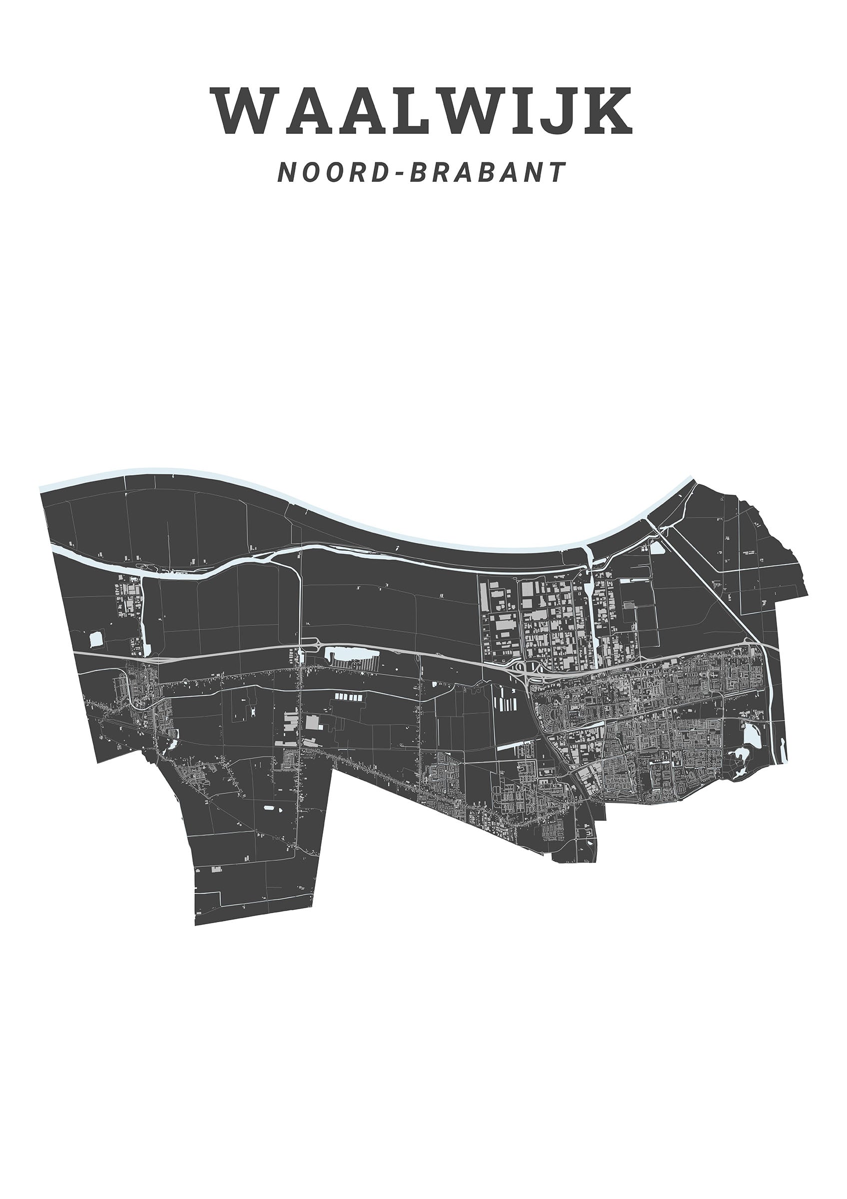 Kaart van de gemeente Waalwijk op poster, dibond, acrylglas en meer ...
