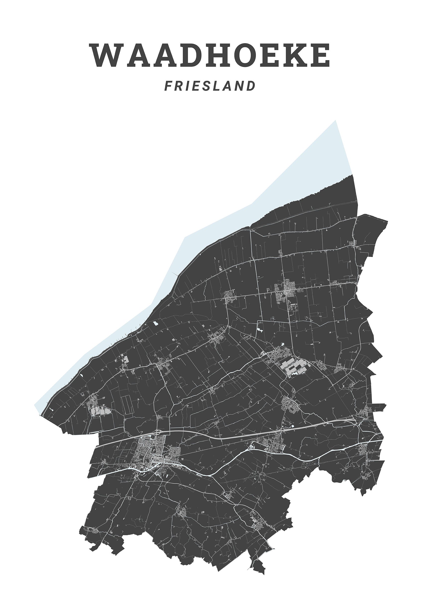 Kaart van de gemeente Waadhoeke op poster, dibond, acrylglas en meer ...