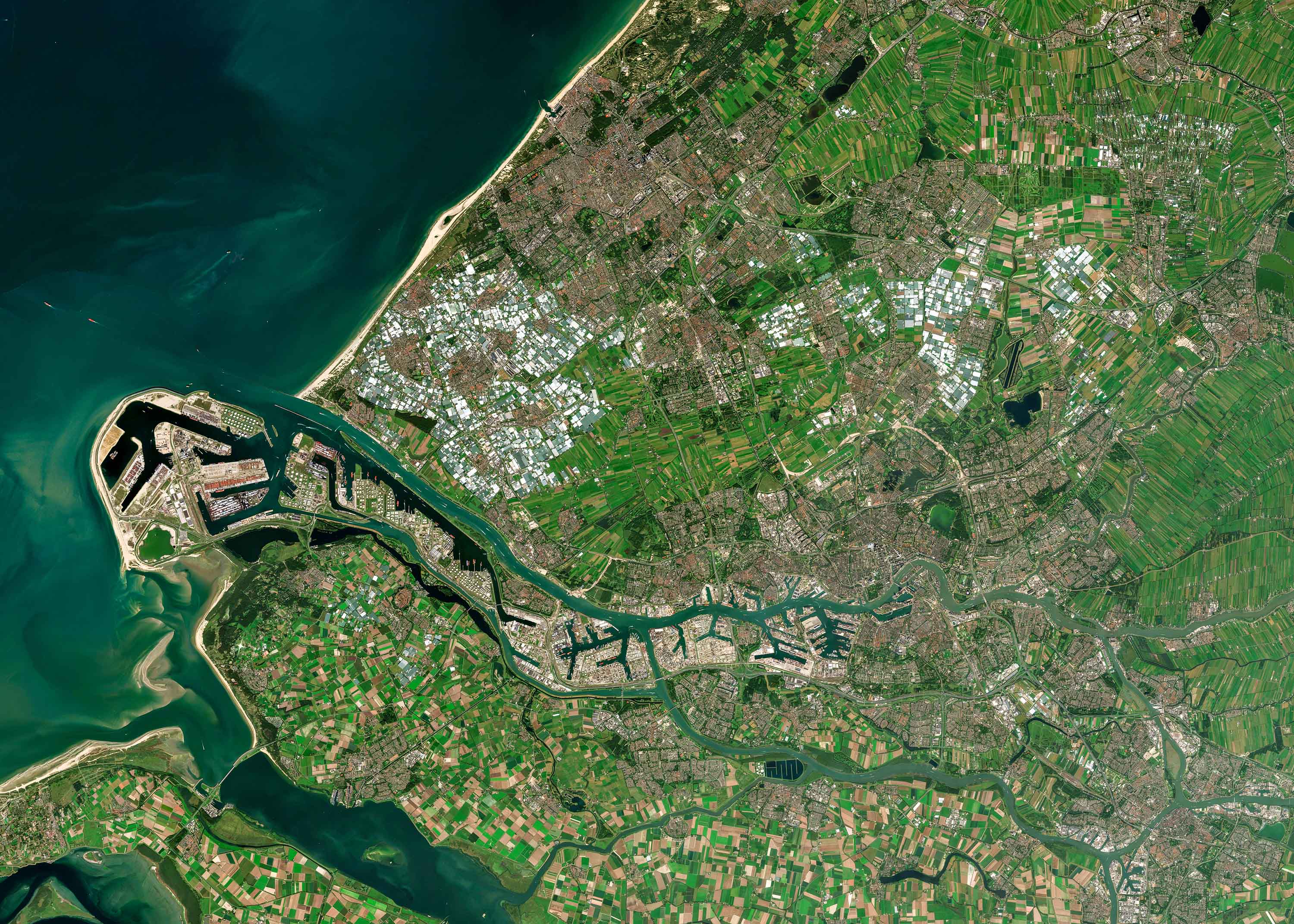 Satellietfoto Rotterdam op poster, dibond, acryl en meer - Earth Art